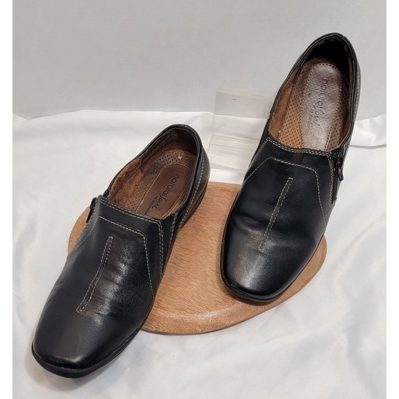 Natural Soul | Shoes | Natural Soul Black Leather Raised Stitch Slip On ...